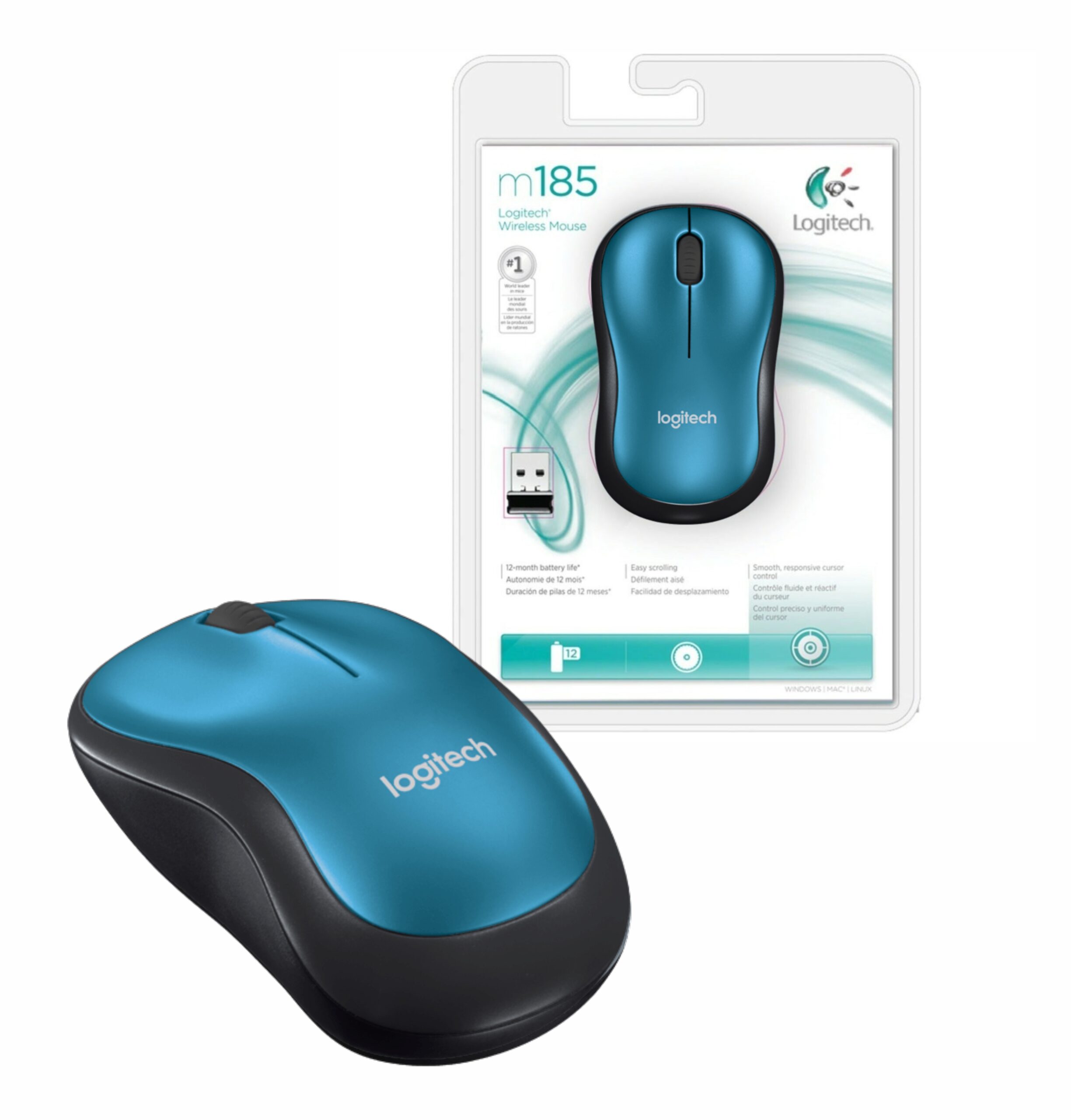 Mouse Logitech M185 inalámbrico azul - 4KBZAS