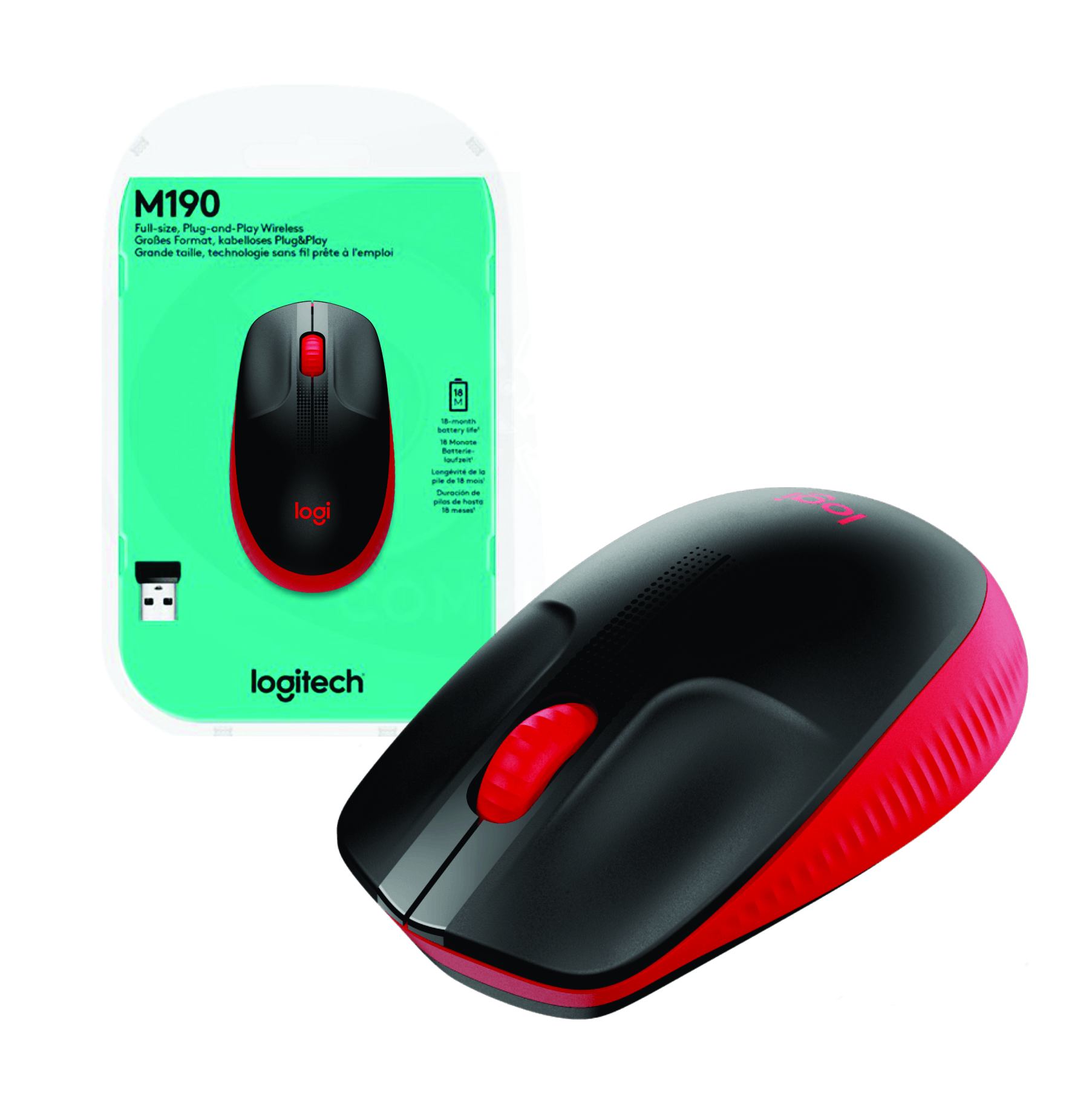 Mouse Logitech M190 inalámbrico rojo - 4KBZAS