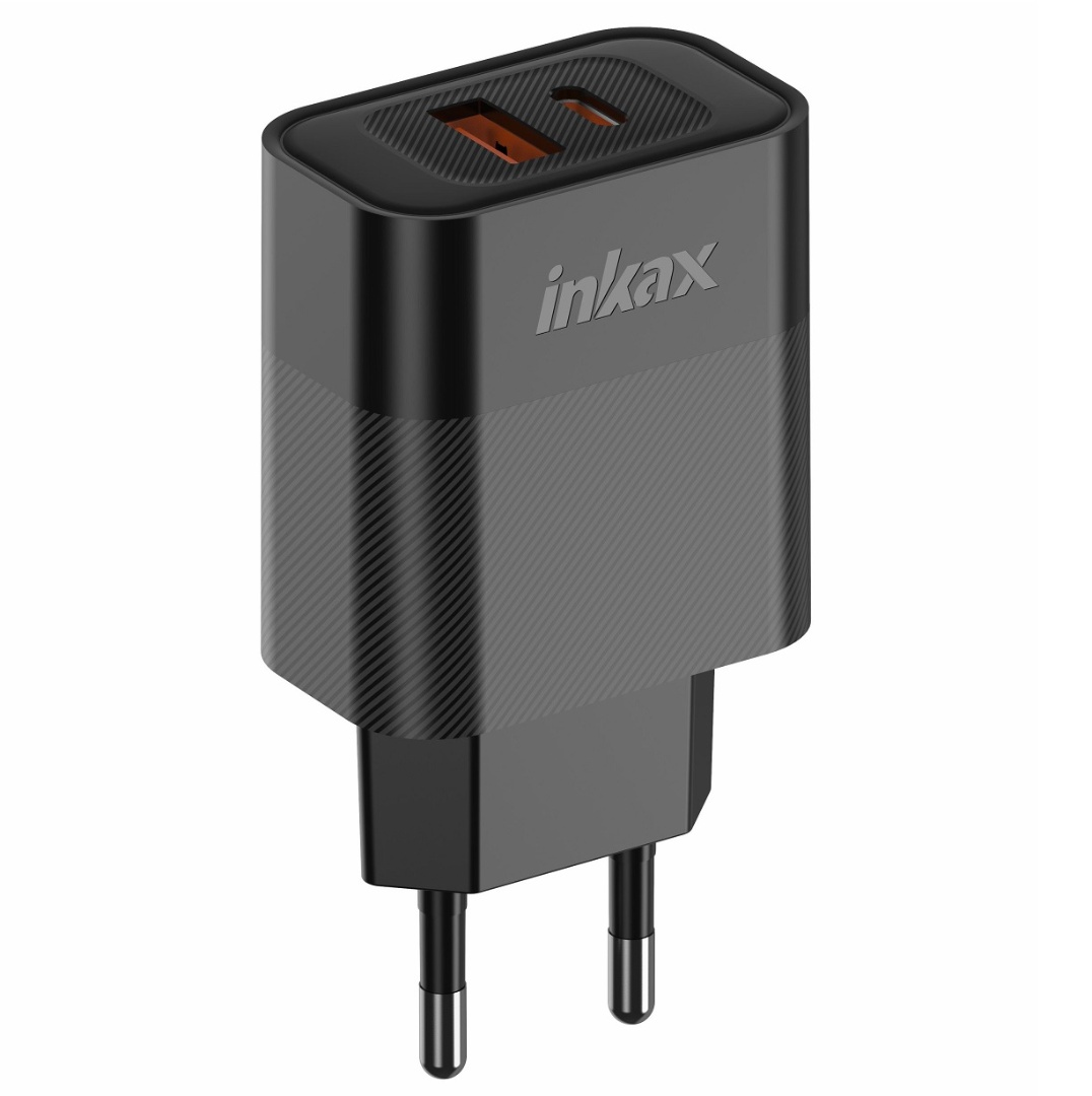 Cargador Inkax USB-A+C 20W+18W negro - 4KBZAS
