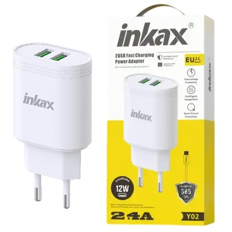 Cargador Inkax 2X USB-A 12W 2.4A blanco – 4KBZAS