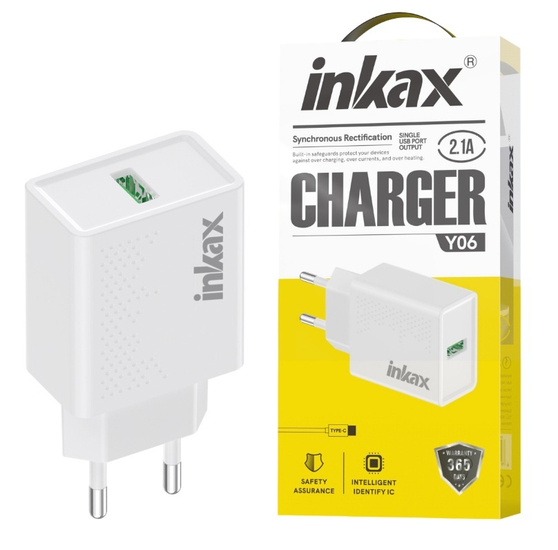 Cargador Inkax USB-A 2.1A blanco - 4KBZAS